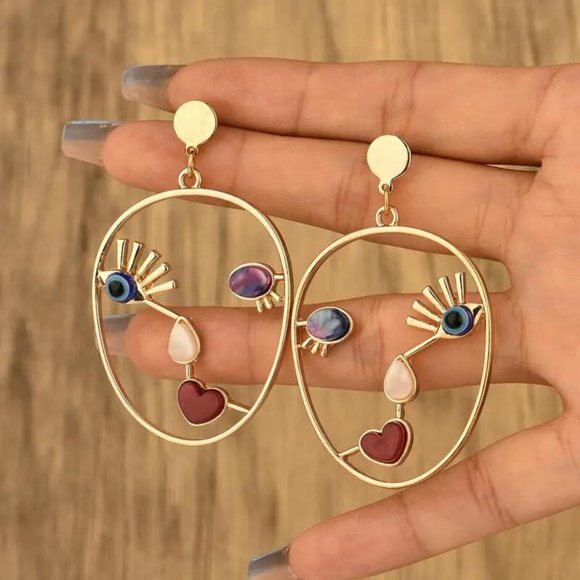 Jewelry | Abstract Face Earrings Gold Tone Captivating Design | Poshmark